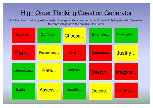 High Order Question Generator - Starter / Plenary | Teaching Resources
