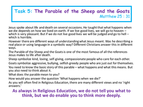 The Parabe of the Sheep and the Goats - InterFaith | Teaching Resources