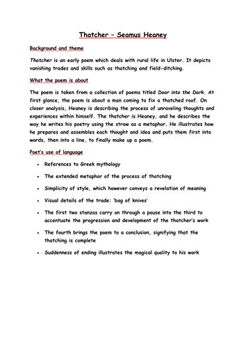 Heaney and Hardy Notes | Teaching Resources