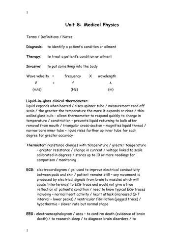Unit 8 Medical Physics Revision Notes | Teaching Resources