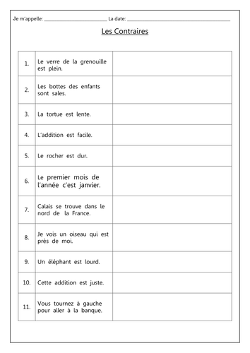 Les Contraires | Teaching Resources