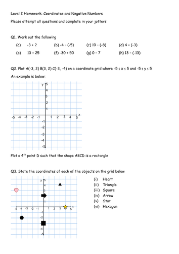 Coordinates and negative numbers homework | Teaching Resources Coordinates and negative numbers homework | Teaching Resources