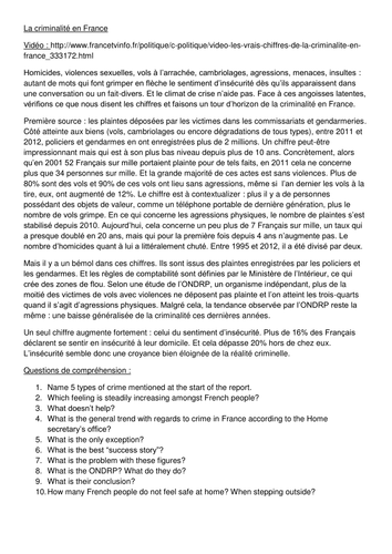 AQA A2 La criminalité en France | Teaching Resources