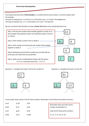 Prime Factor Decomposition | Teaching Resources Prime Factor Decomposition | Teaching Resources