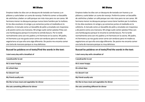 KS4 Spanish: Food, meals, present tense, soler | Teaching Resources