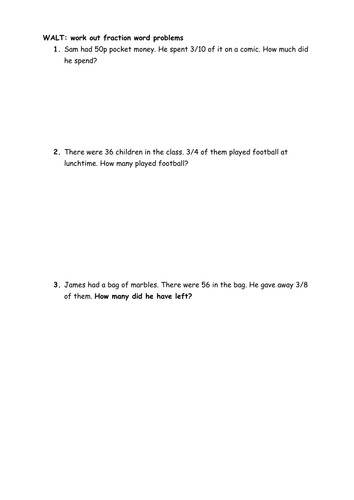 Fraction word problems | Teaching Resources