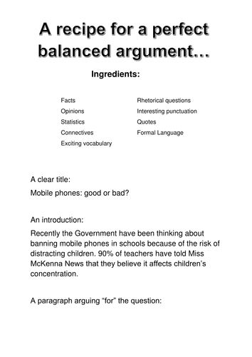 Writing a balanced argument- Presentations and worksheets. by ...