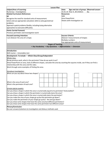 Math investigation based on area and perimeter | Teaching Resources