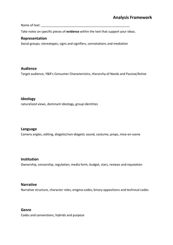 Media Analysis Writing Frames | Teaching Resources
