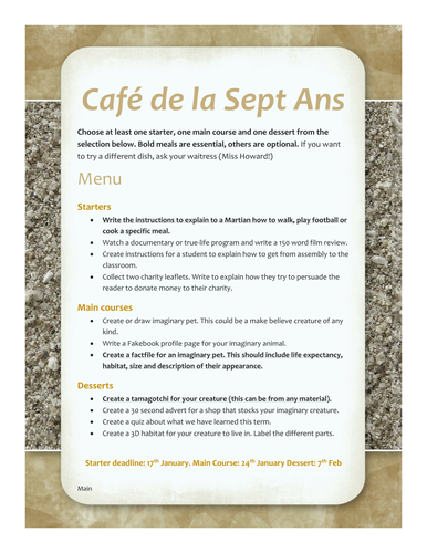 Nando's menu hockey homework KS3 by - UK Teaching Resources - TES