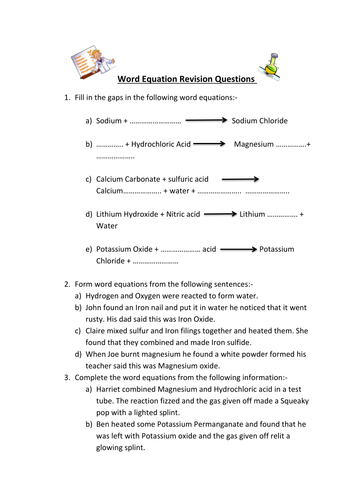 Practice word equations | Teaching Resources