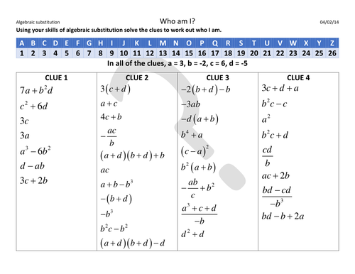 Algebraic Substitution | Teaching Resources