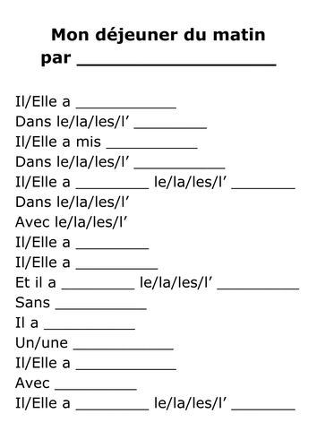 Mon déjeuner du matin | Teaching Resources