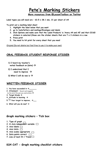 Marking Sticker Templates | Teaching Resources