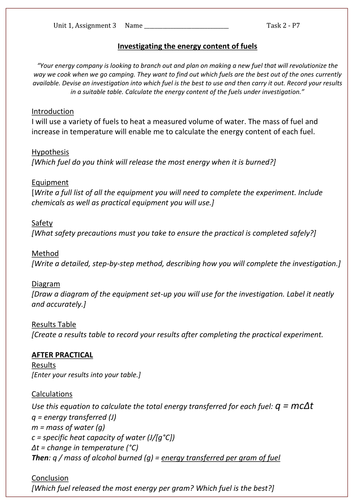 Energy Content of Fuels | Teaching Resources
