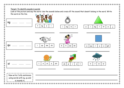 ng, ai and qu phonic worksheet | Teaching Resources