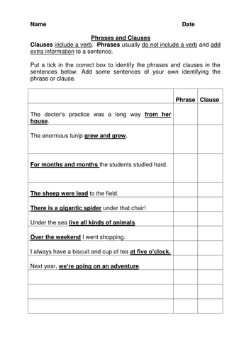 Phrases and Clauses 2 | Teaching Resources