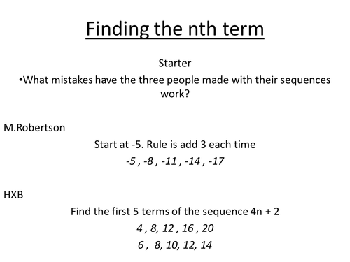 Finding the nth term by ceejaypee - Teaching Resources - TES