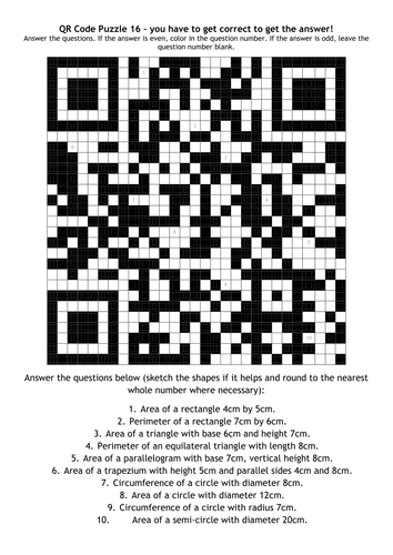 QR Code Puzzle 16 - Area and Perimeter | Teaching Resources