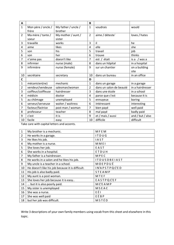 Family jobs and opinions task | Teaching Resources Family jobs and opinions task | Teaching Resources