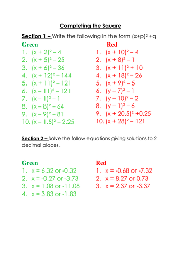Solving by completing the square grade A | Teaching Resources