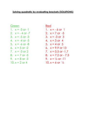 Solving quadratics factorized brackets grade B | Teaching Resources