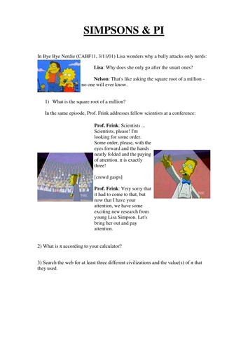 Math & the Simpsons - Part 2 = Pi & 4 videos | Teaching Resources