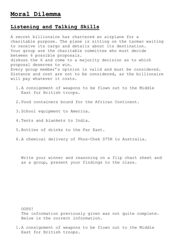 Talking and Listening - Moral Dilemma | Teaching Resources