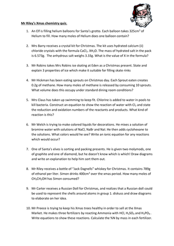 AS Chemistry Christmas Quiz (OCR A) | Teaching Resources