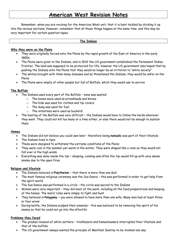 American West revision notes | Teaching Resources