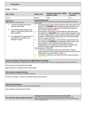 yr 8 rugby lesson plans | Teaching Resources