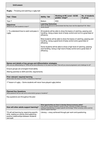 Yr 7 Rugby lesson plans | Teaching Resources