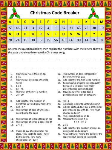 Number Christmas Codebreaker | Teaching Resources