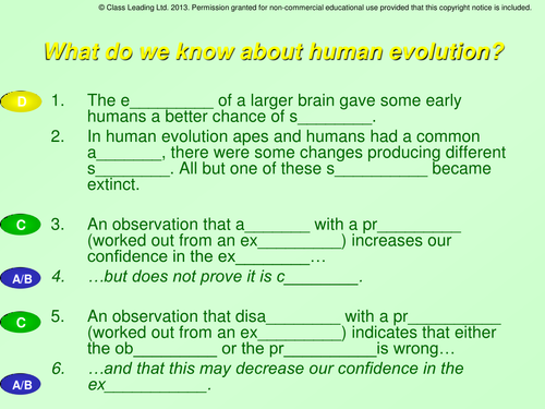 Human evolution - graded questions | Teaching Resources