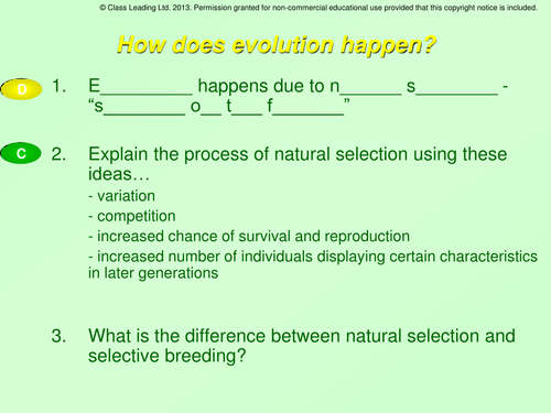 How does evolution happen - graded questions | Teaching Resources