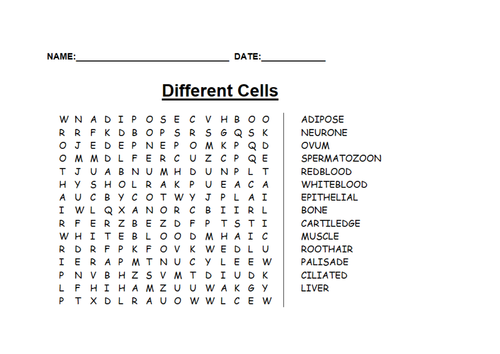 Cells wordsearch by raj.nandhra - Teaching Resources - TES
