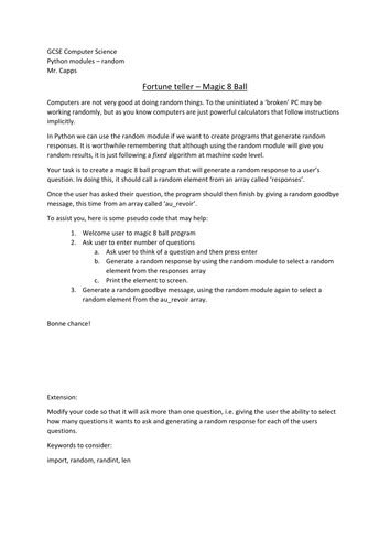 Python 3 Using The Random Module Teaching Resources