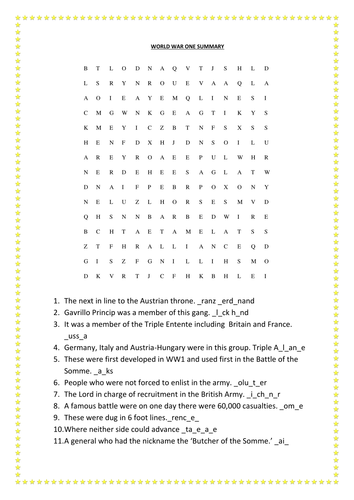 World War 1 Wordsearch by Geris2 - Teaching Resources - TES