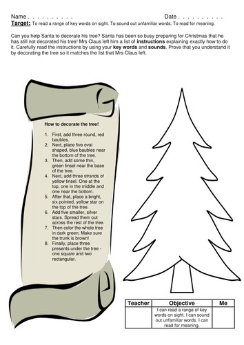 KS1 Christmas Tree Decoration Reading Comp | Teaching Resources