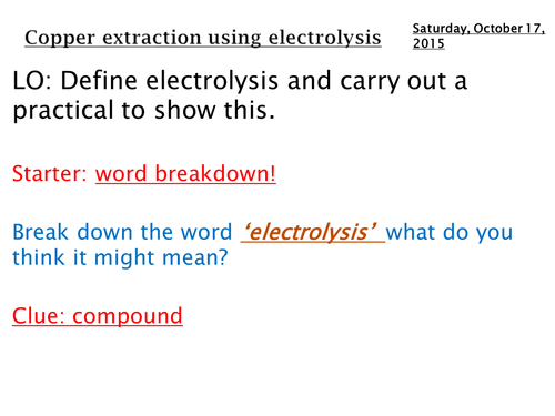 AQA extraction of copper using electrolysis | Teaching Resources