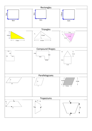 Area of Shapes Grid style 3Q's on each shape. | Teaching Resources