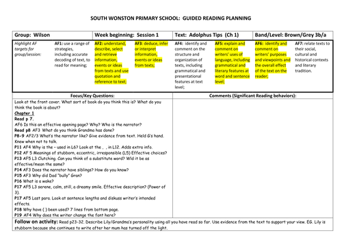 Adolphus Tips Guided Reading Plans | Teaching Resources