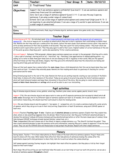 Sentence openers lesson plan (Robin Hood) | Teaching Resources