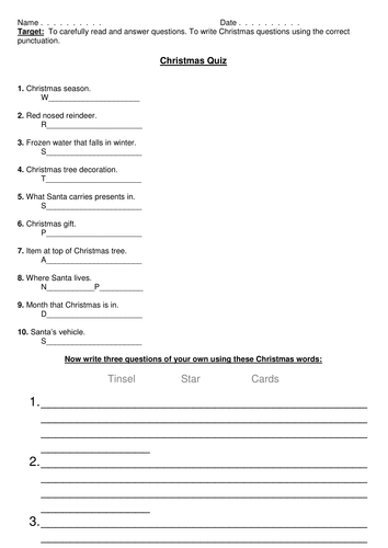 Differentiated Christmas Quiz (Independent) | Teaching Resources