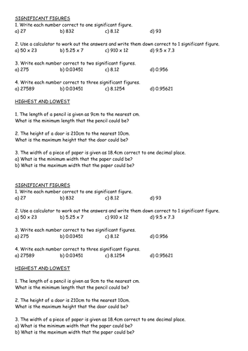 Rounding Significant Figures and Limits Homework | Teaching Resources