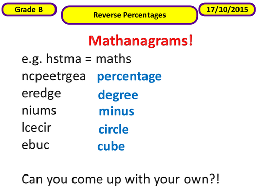 Reverse Percentages lesson with Number Search | Teaching Resources