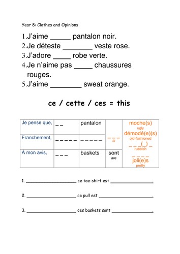 Les vêtements et les opinions | Teaching Resources