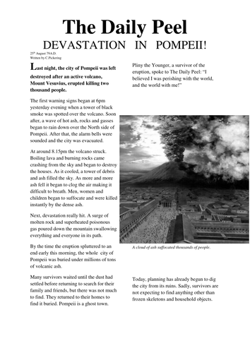 Mount Vesuvius (Pompeii) Newspaper Article | Teaching Resources