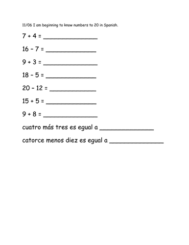 Adding And Subtracting In Spanish Teaching Resources