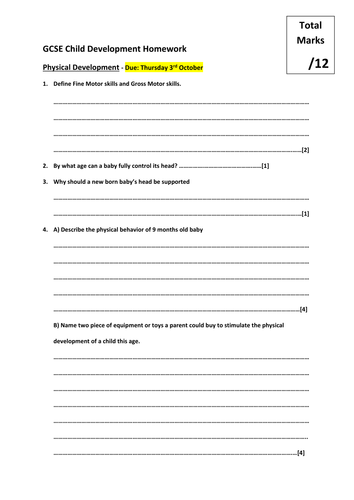 Child Development - exam aid - 10 mark question WJEC by - UK Teaching ...